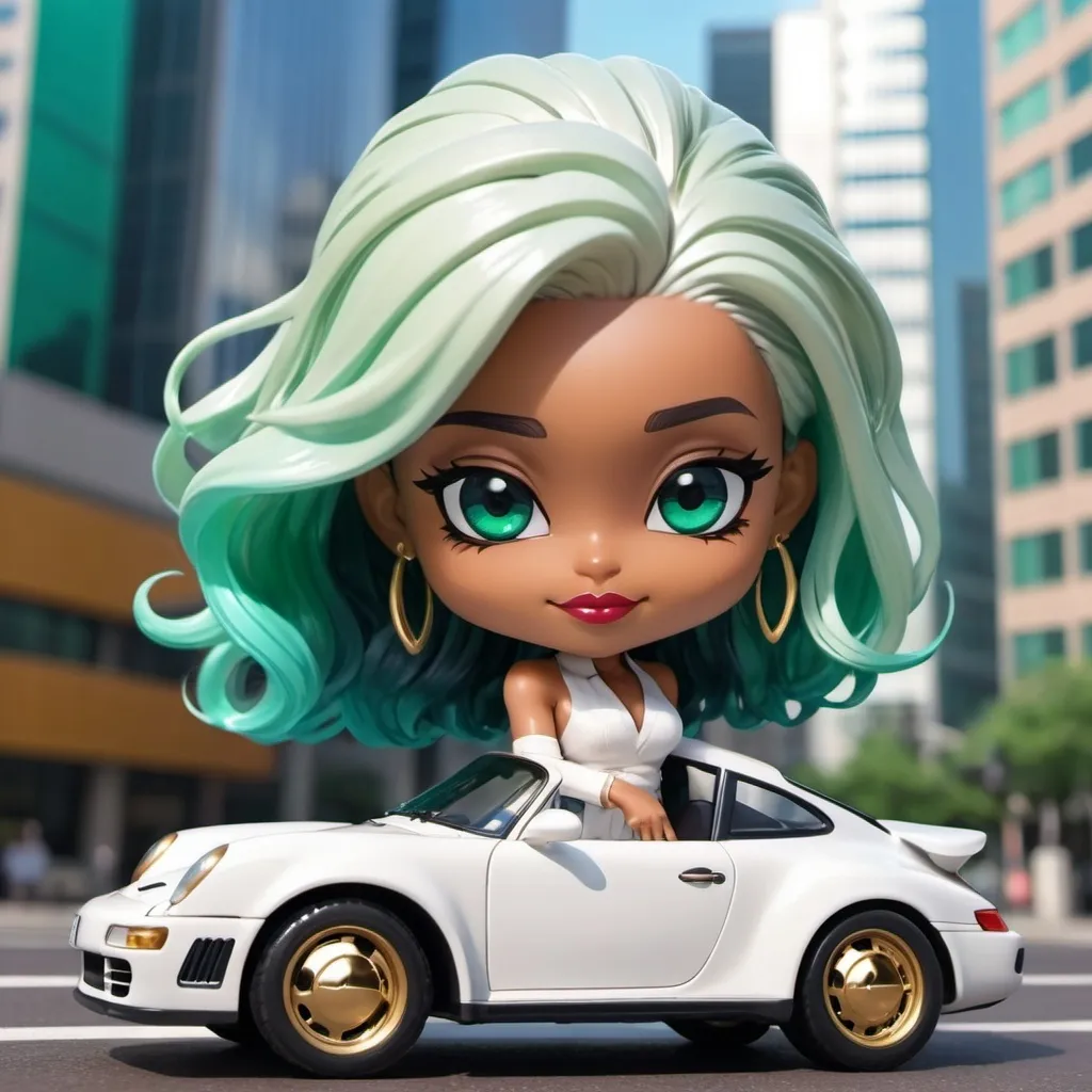 Create a brown skinned chibi woman with Blue eyes as...