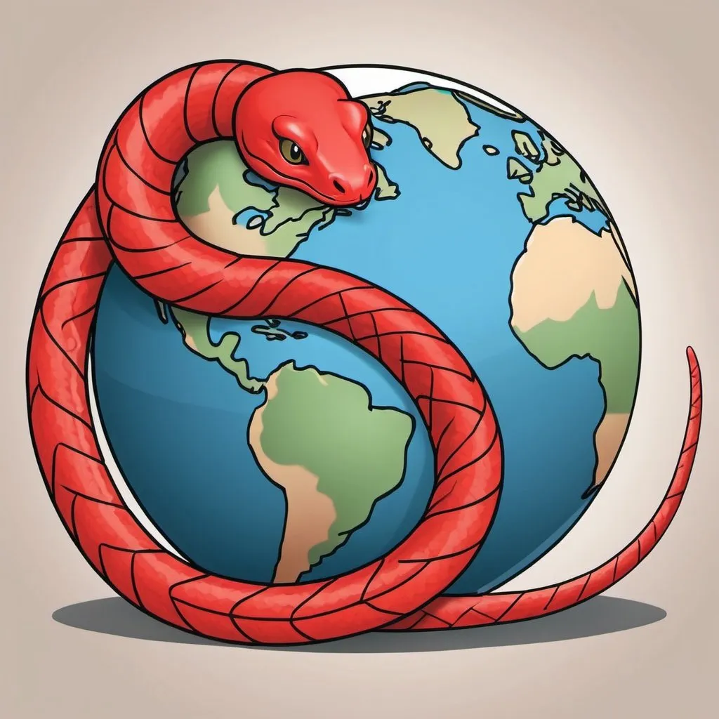 Draw an illustration of a red snake wrapping the Earth.