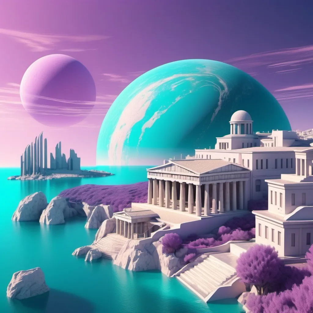 Ancient Greek architecture futuristic city by the tu...