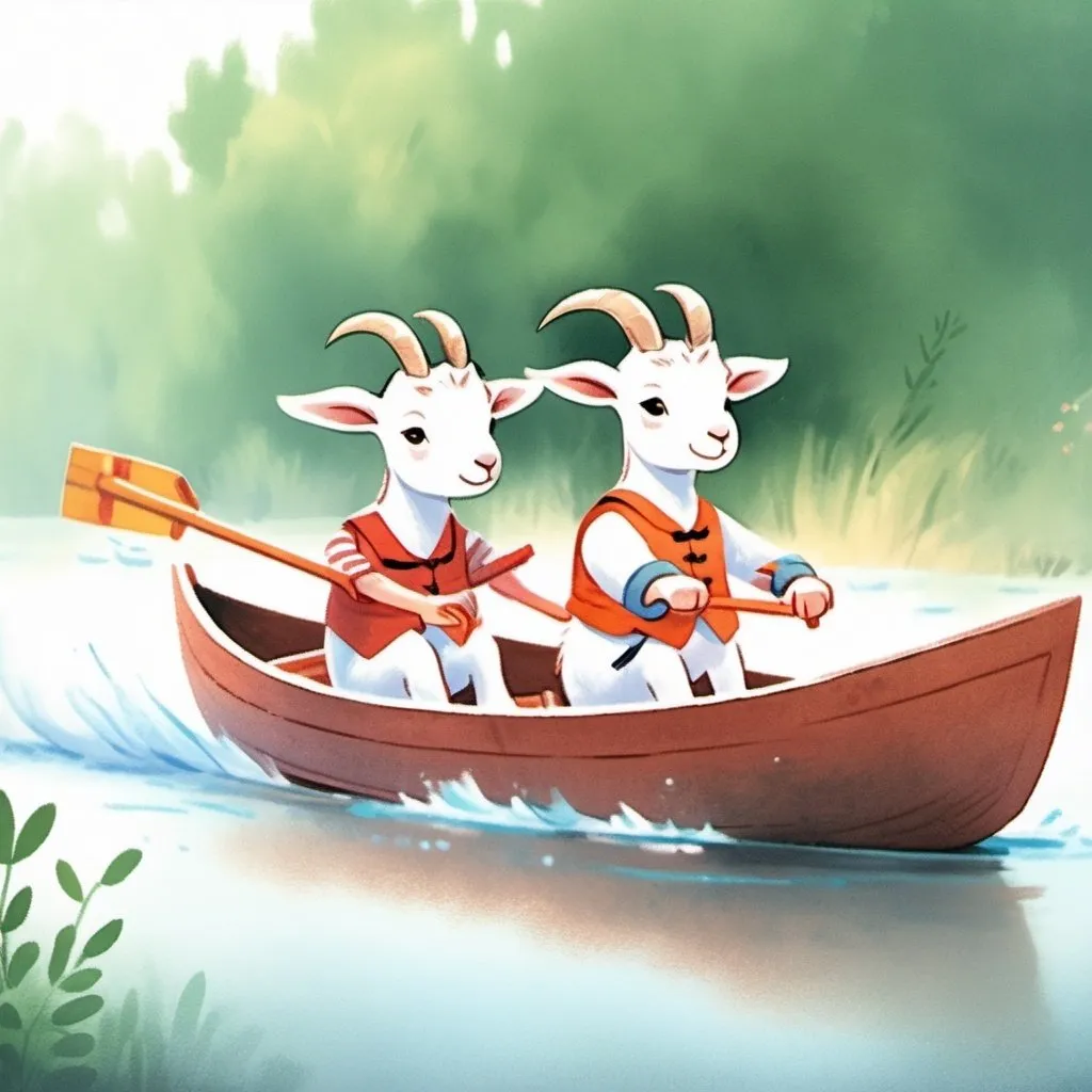 A goat rowing a boat