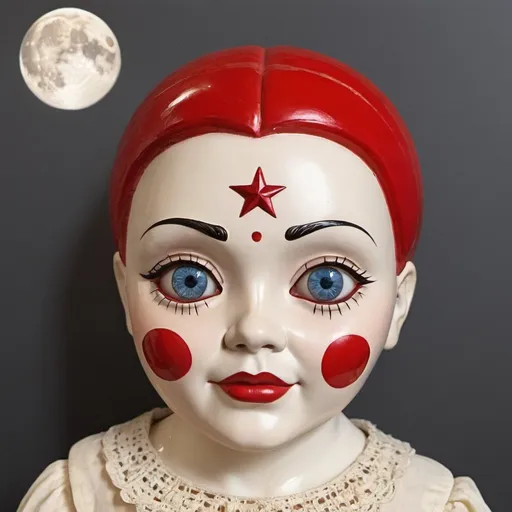 Vintage character with moon face bright red skin sta...