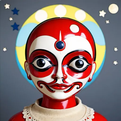 Vintage character with moon face bright red skin sta...