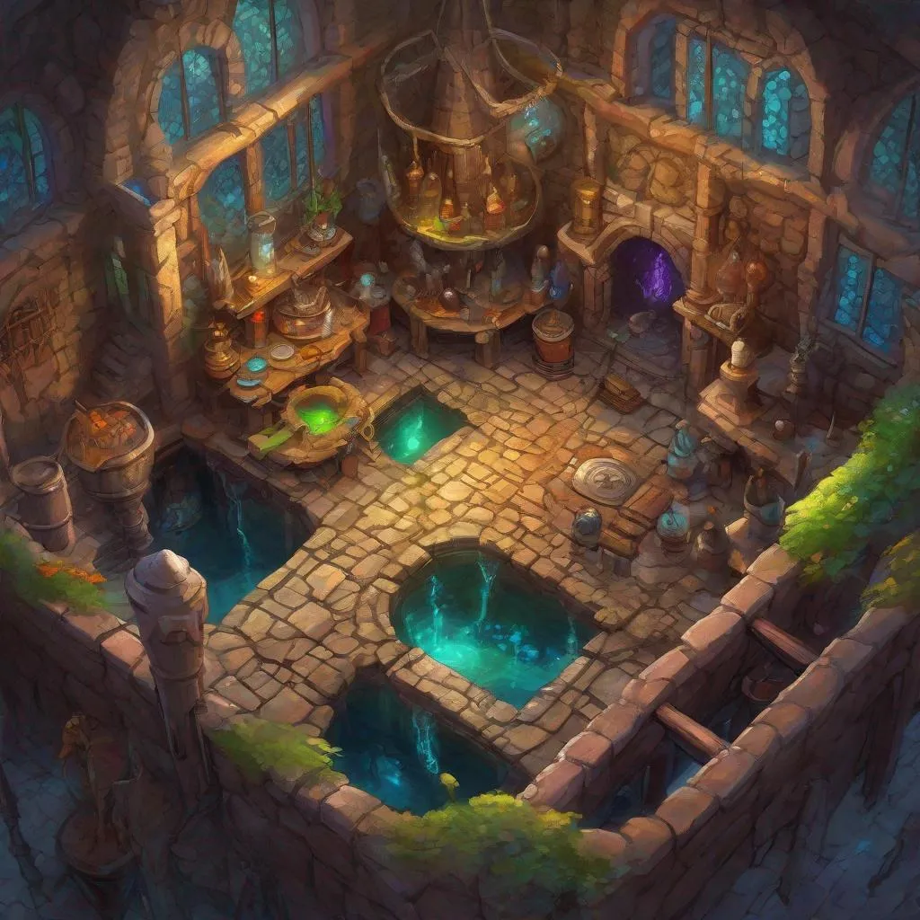 Fantasy laboratory, Dnd battlemap, (view from above)... | OpenArt