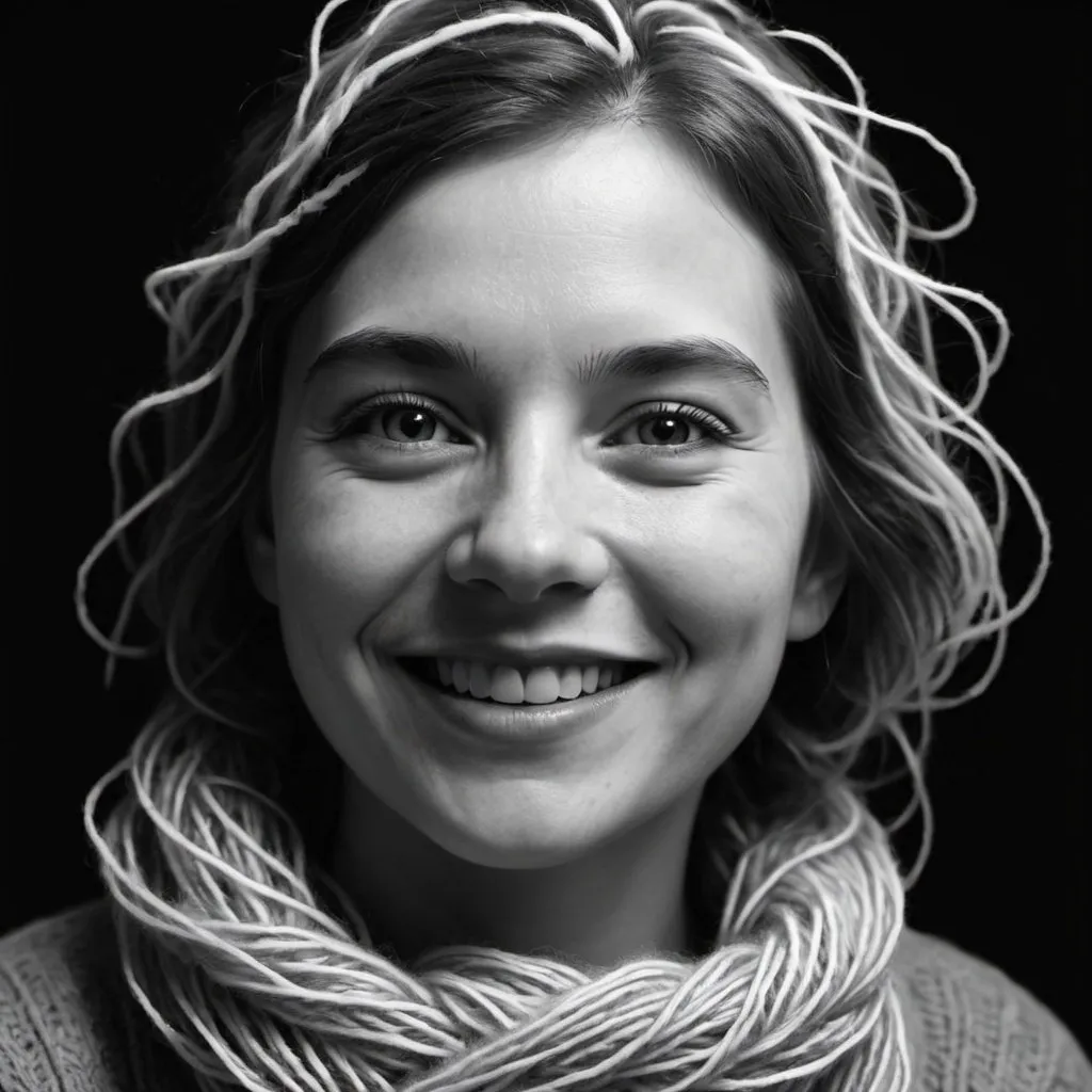 happy portraits in monochrome, made out of yarn, gra...