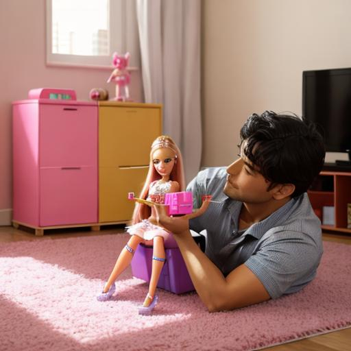 Man playing with a barbie