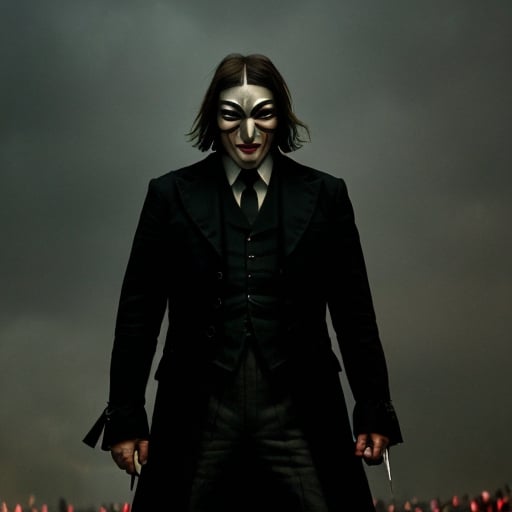 V for Vendetta character standing with blood running...