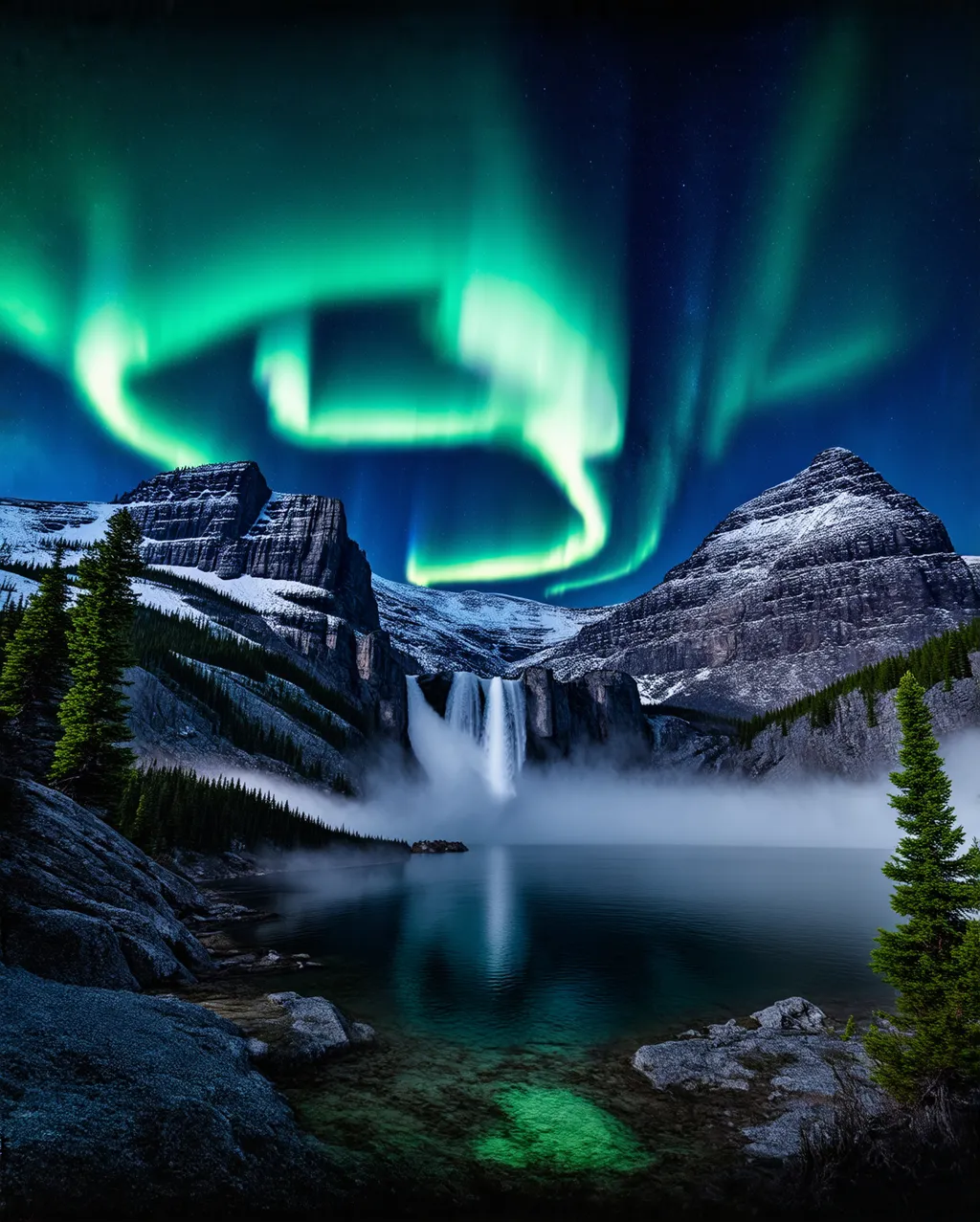 A breathtaking natural landscape under a night sky g...