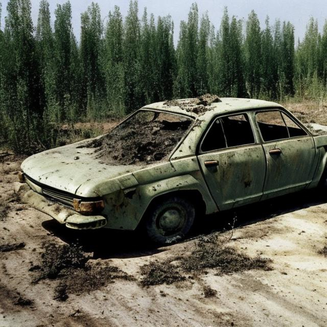 An old radiated Soviet car from the 1980s grown into... | OpenArt