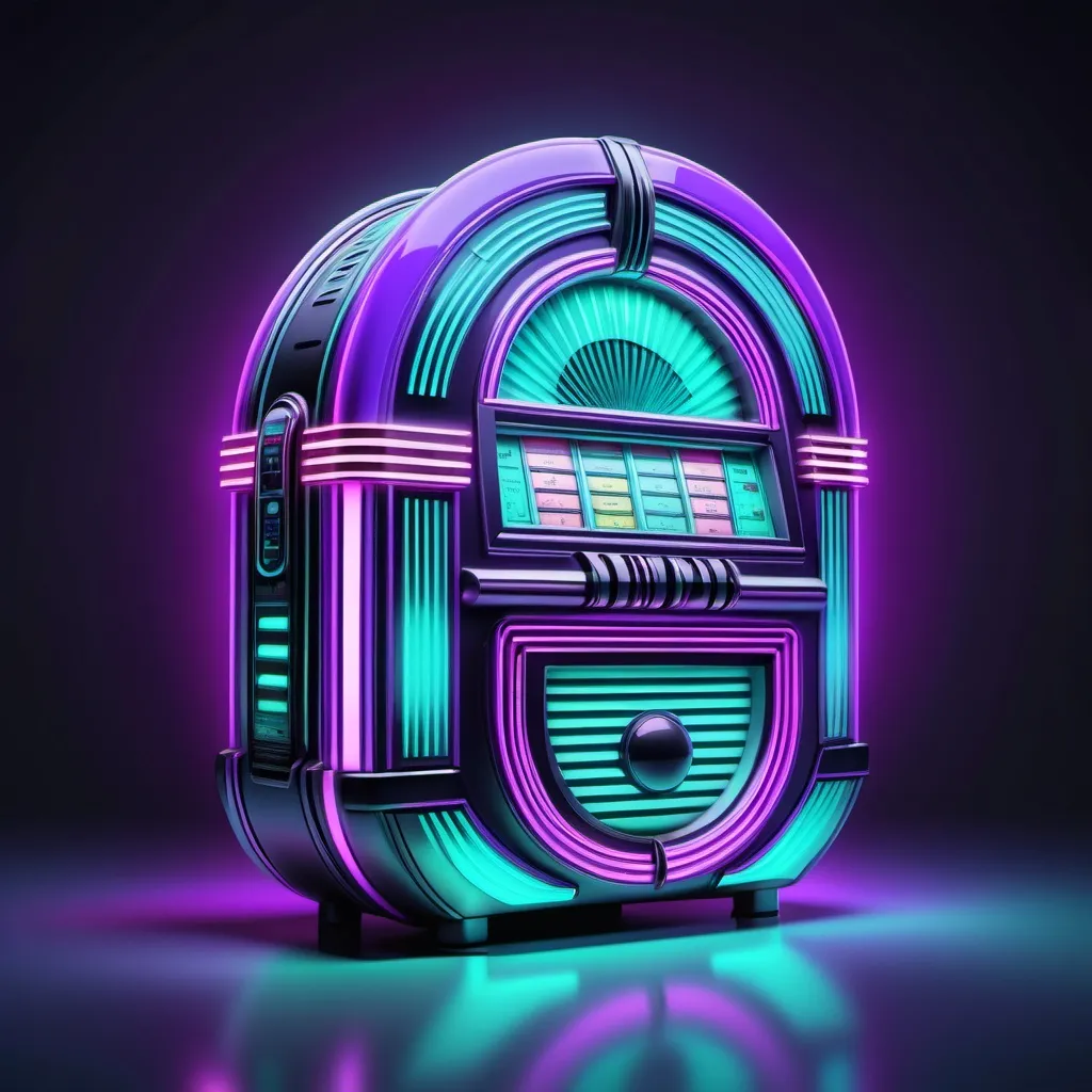 an icon of a futuristic neon quantum juke-box with p...