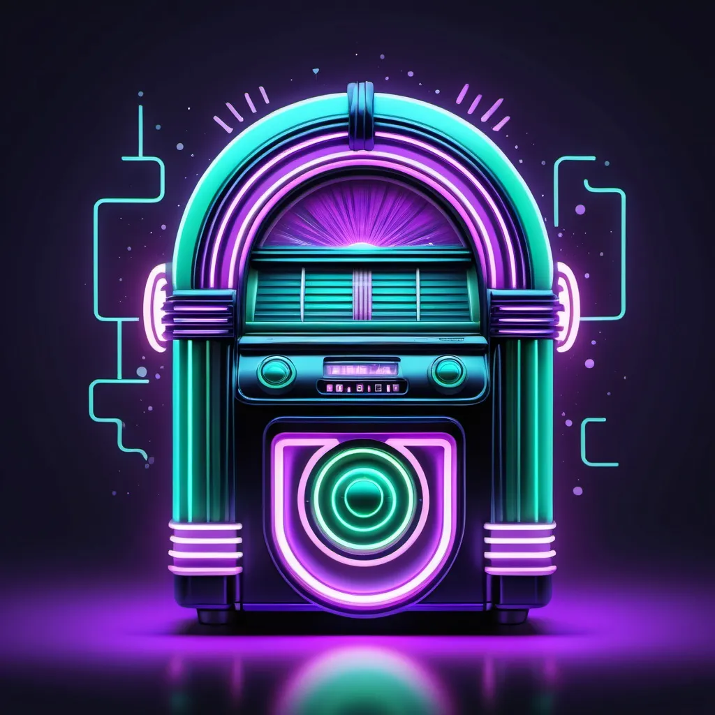 an icon of a futuristic neon quantum juke-box with p...