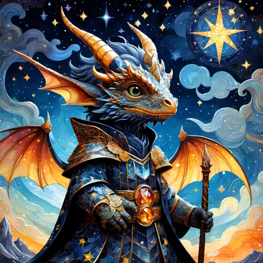 an adorable chibi dragonborn wizard, dark starry nig... | OpenArt
