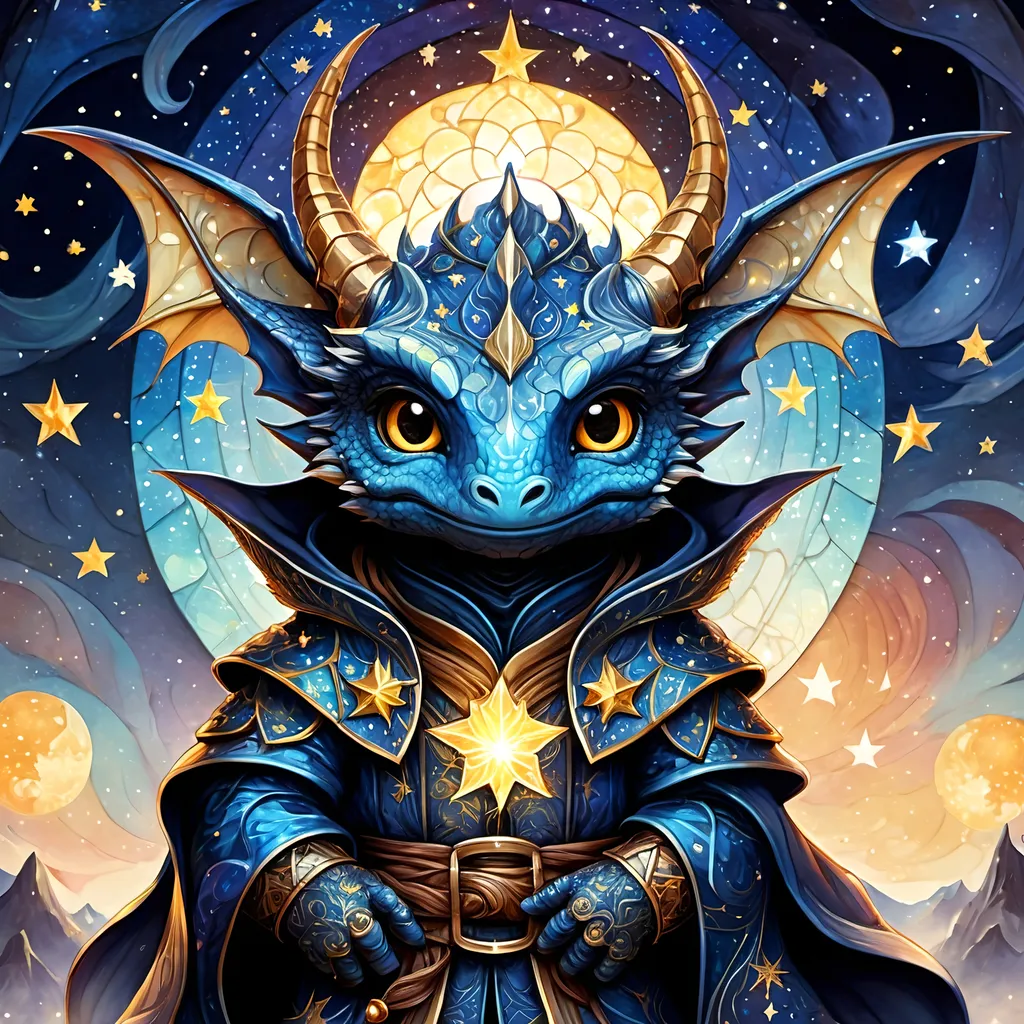 an adorable chibi dragonborn wizard, dark starry nig... | OpenArt