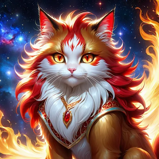 Cat standing up, ball of fire in one paw, anime styl...