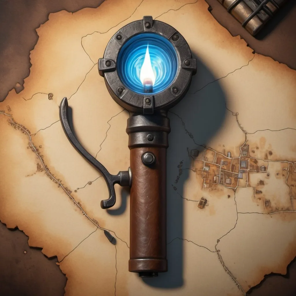 A top-down map of a Mega Torch with large handle, 2d...