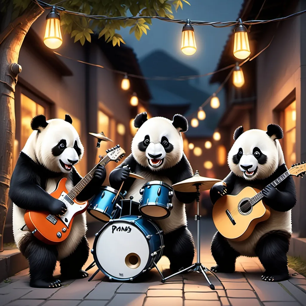 picture with four pandas playing rock music? Will th...