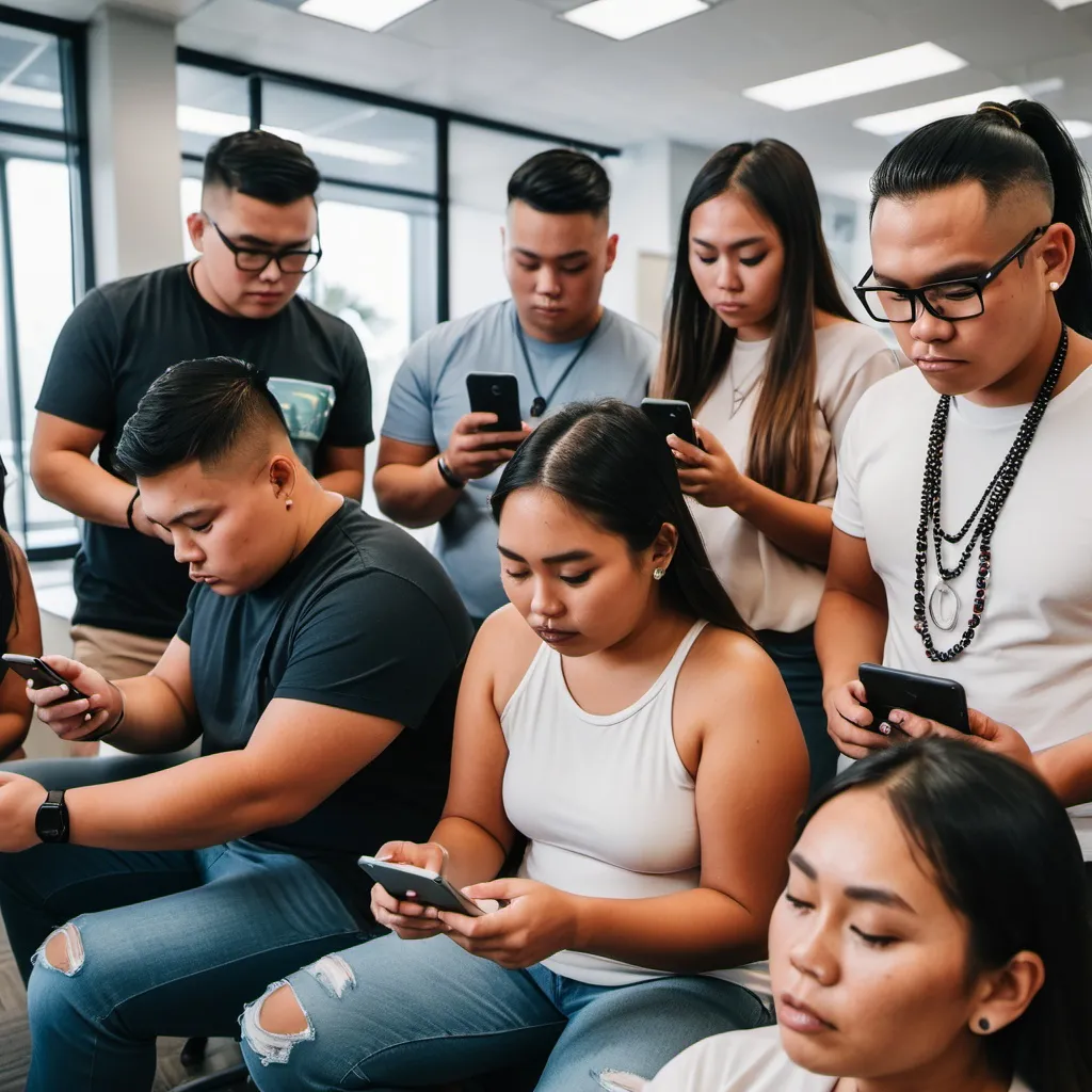 a group of native people from Guam in an office sett...