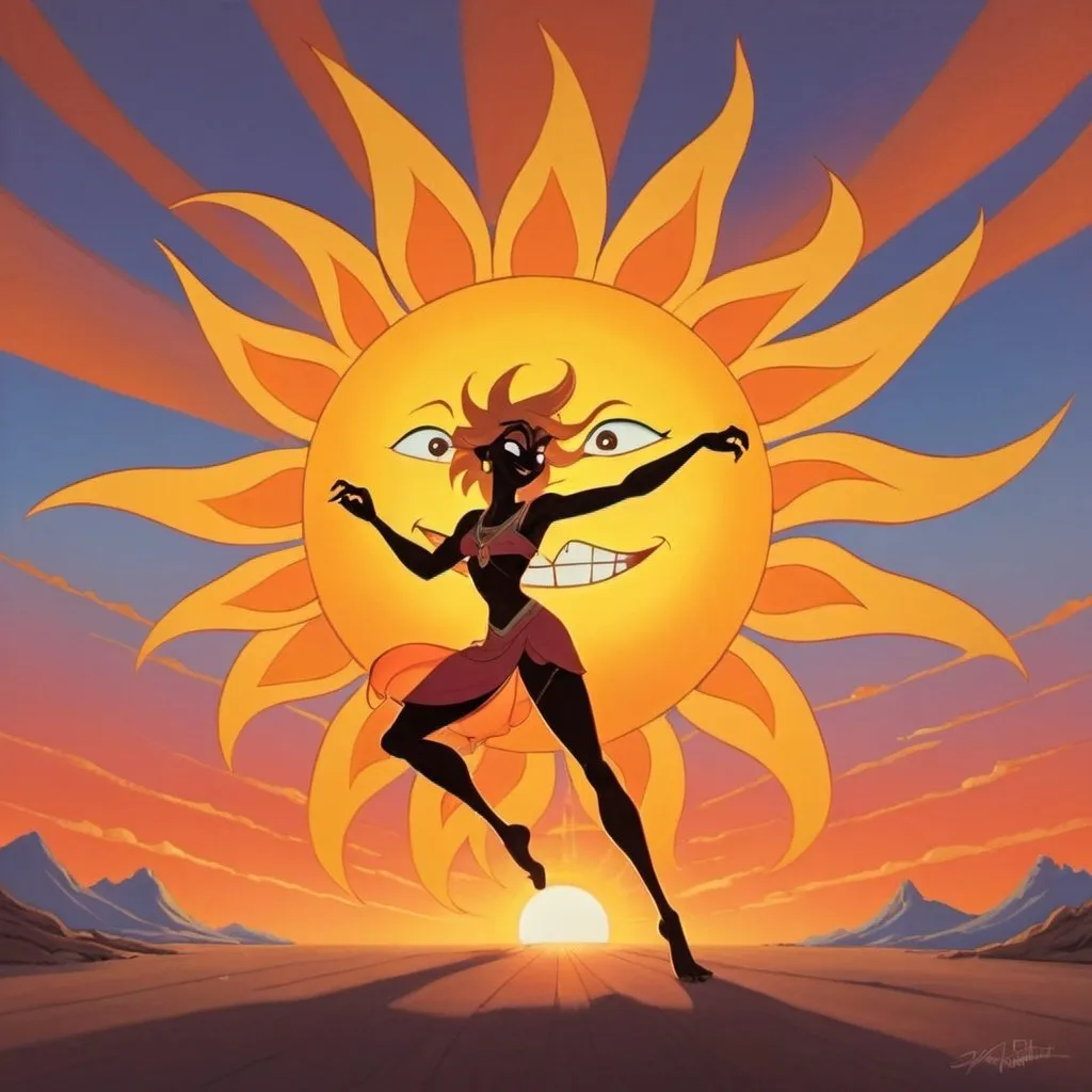 dancing sun in Don Bluth style