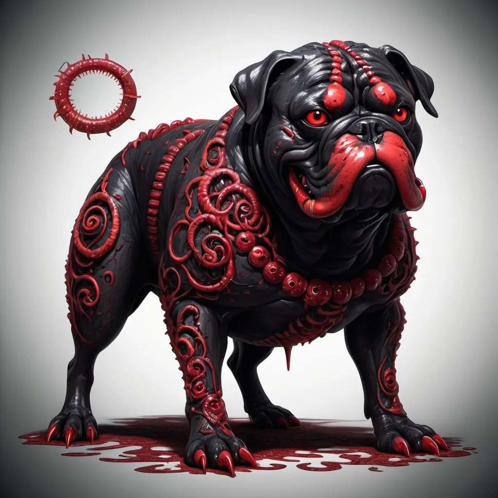 Big Bad Bull dog with ebony dark fur and covered in...