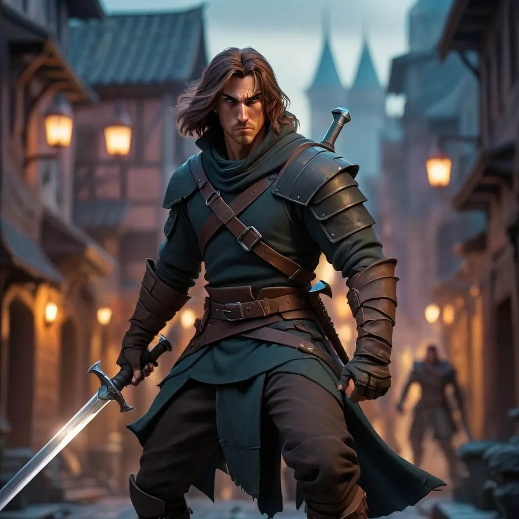 male, warrior rogue with a broad sword, moving stea...