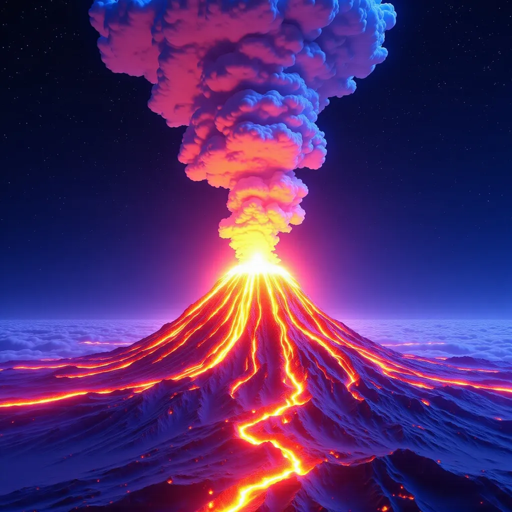Erupting volcano with the cosmos envisioned by spect...