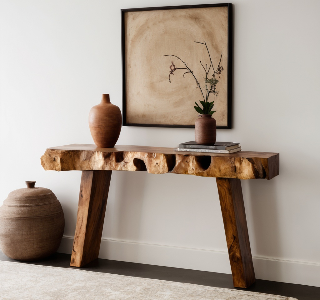 live edge mango wood console table with a natural fi...