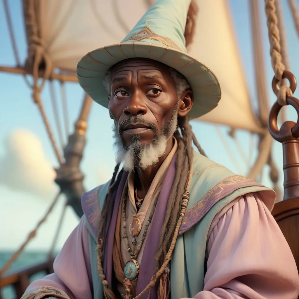 Dreamy pastel portrait, African wizard with mystical...