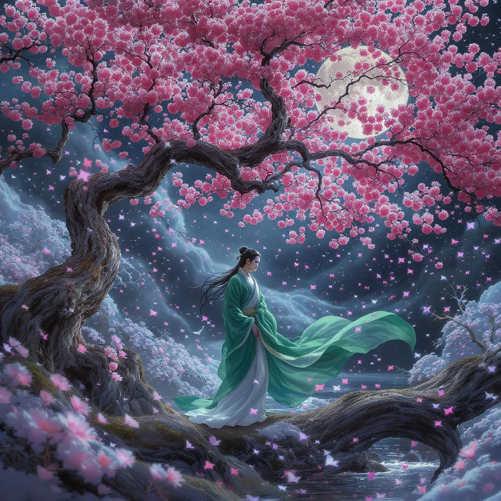 a Chinese xianxia style potrait of a man with green...