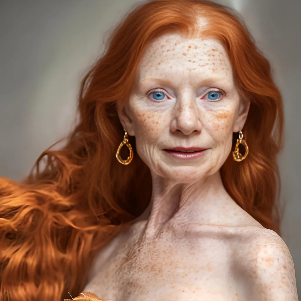 An attractive elderly redhead woman, strapless dress... | OpenArt
