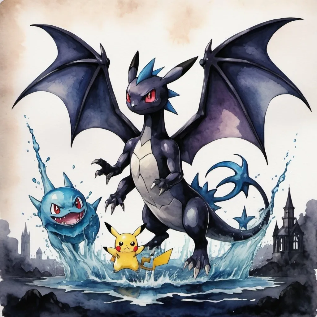 A water colour painting in gothic style of Pokémon