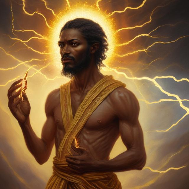 Man with linen attire, gold belt from Uphaz, radiant... | OpenArt