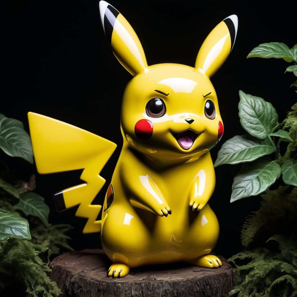 Pikachu Usando Oculos Yellow Glossy Porcelain Sculpture Of Pikachu
