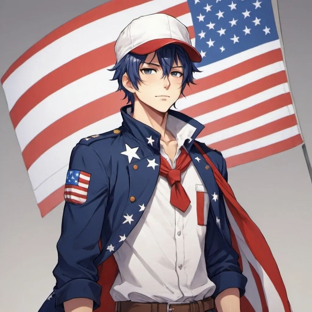 An anime guy dressed in american patriotic clothing