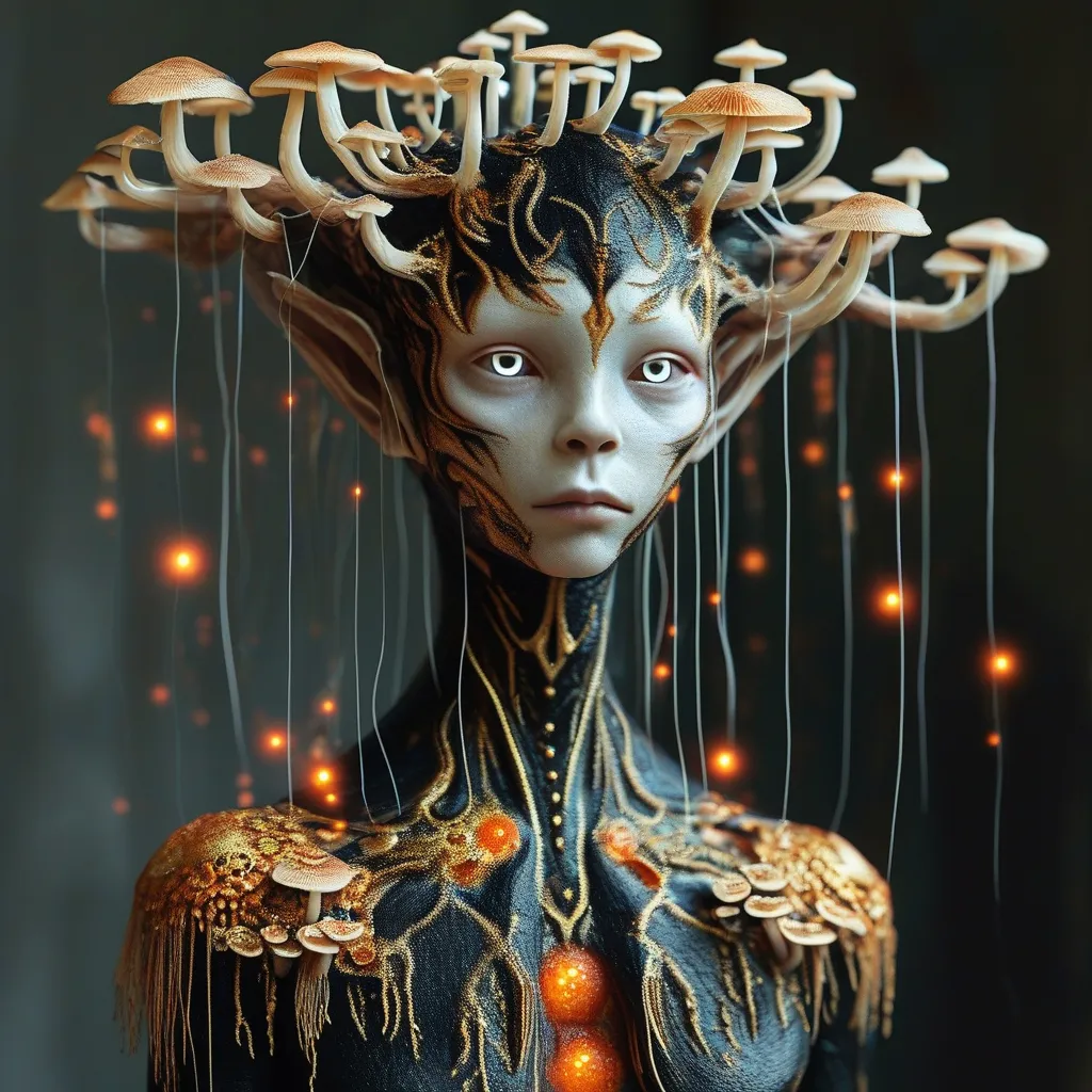 Gorl made from mycelium, tall with long legs and elv...