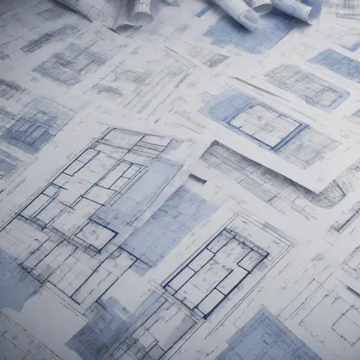close up Image of multiple blueprints spread out on... | OpenArt