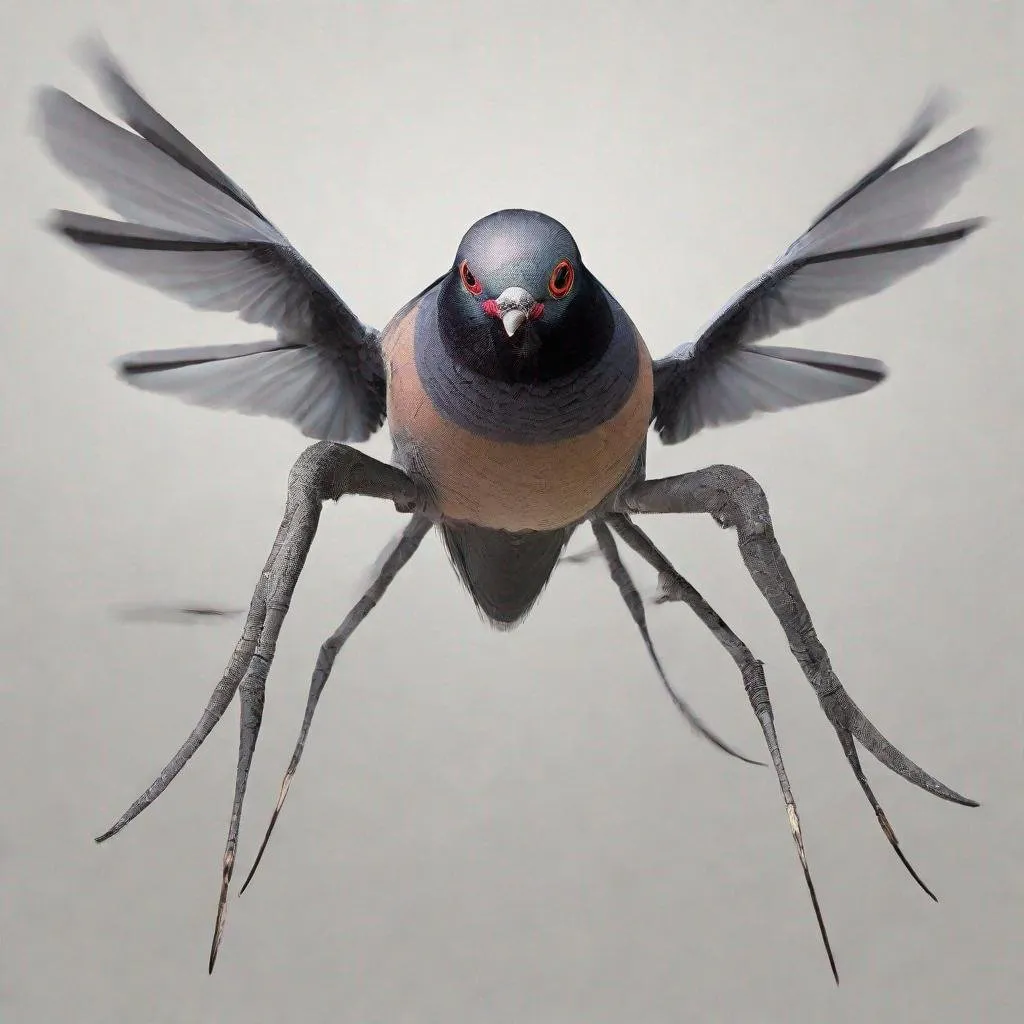 Pigeon spider with wings flying