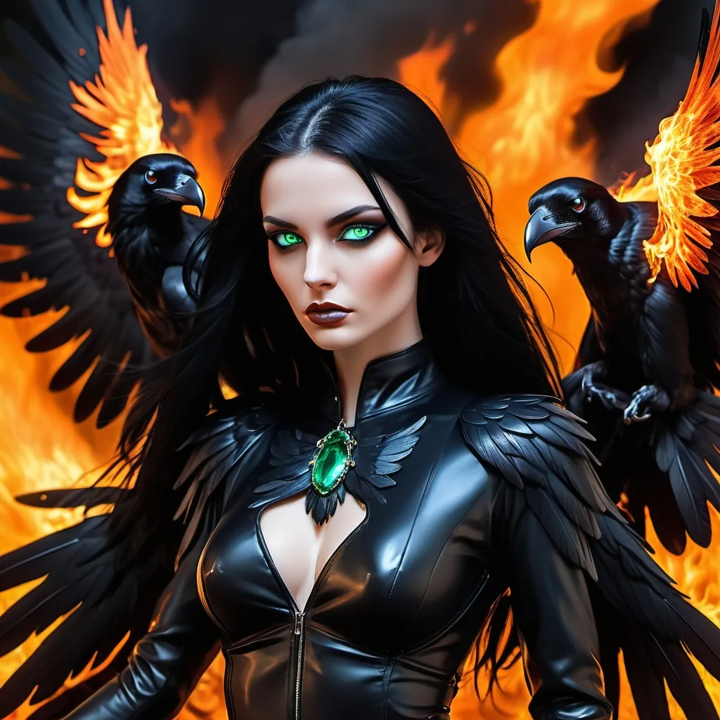 A majestic, flying female dark angel with piercing e...