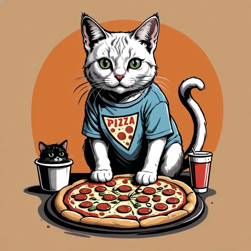 A cat shopping at a pizza shop