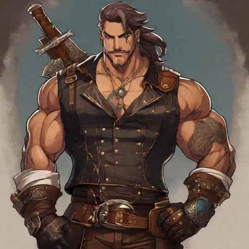 Dnd art male half elf pirate captain with lute on back | OpenArt