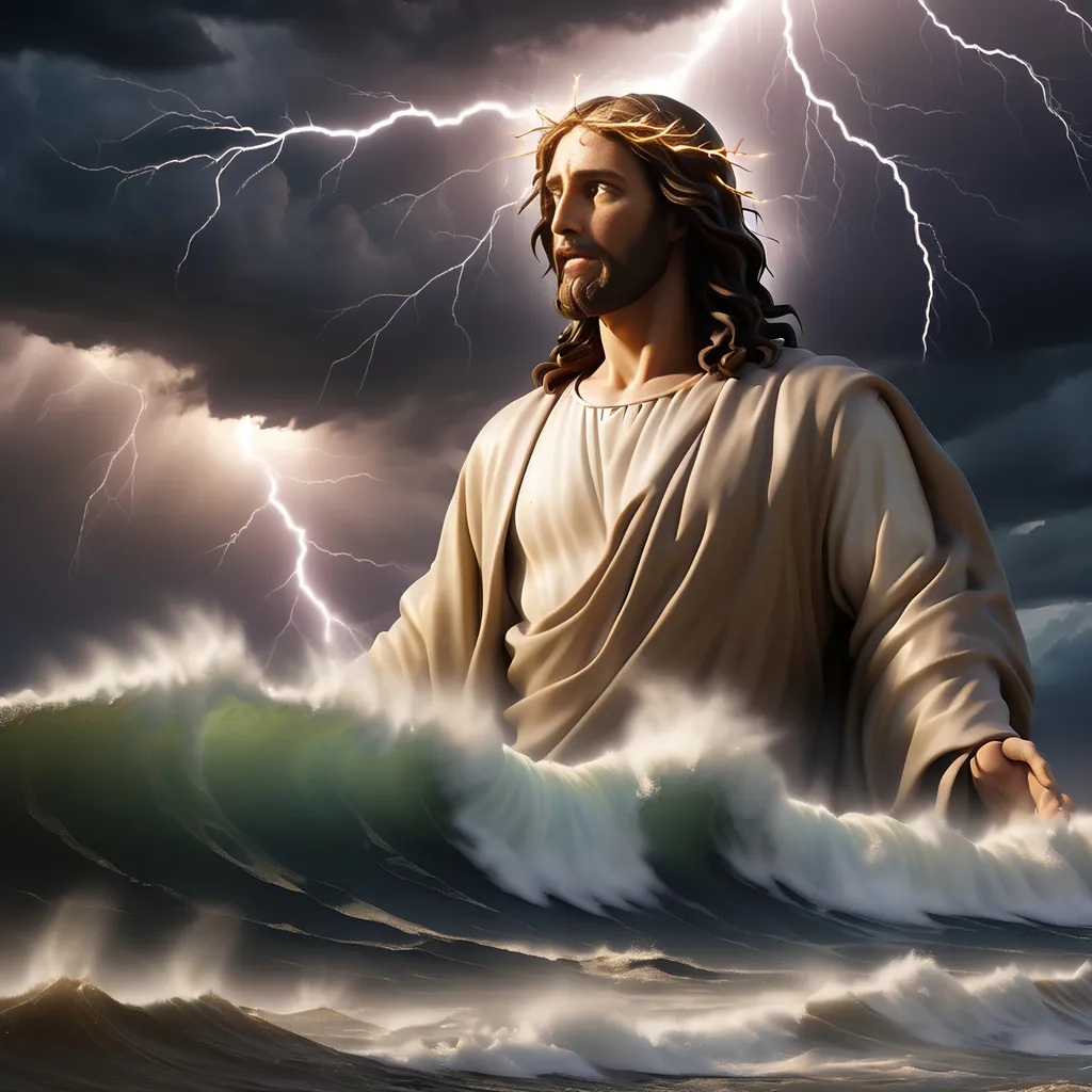 Jesus is clothed and on the horizon as a figure in t...