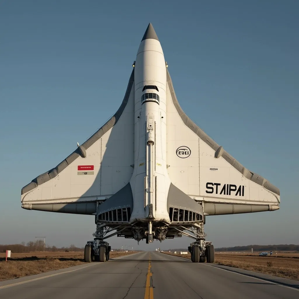 A wide delta wing starship forms part of the heavy b...