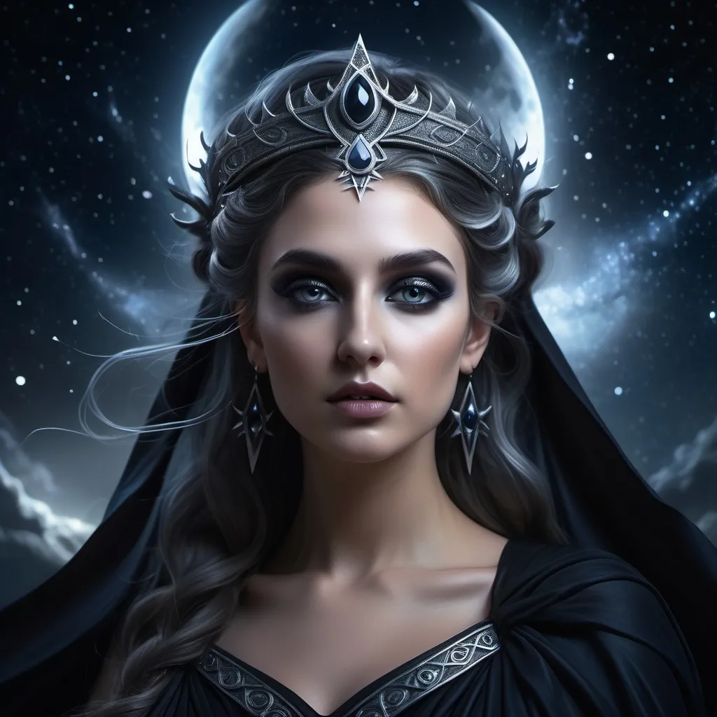 Nyx, Greek Goddess of the Night, hyper-realistic por...