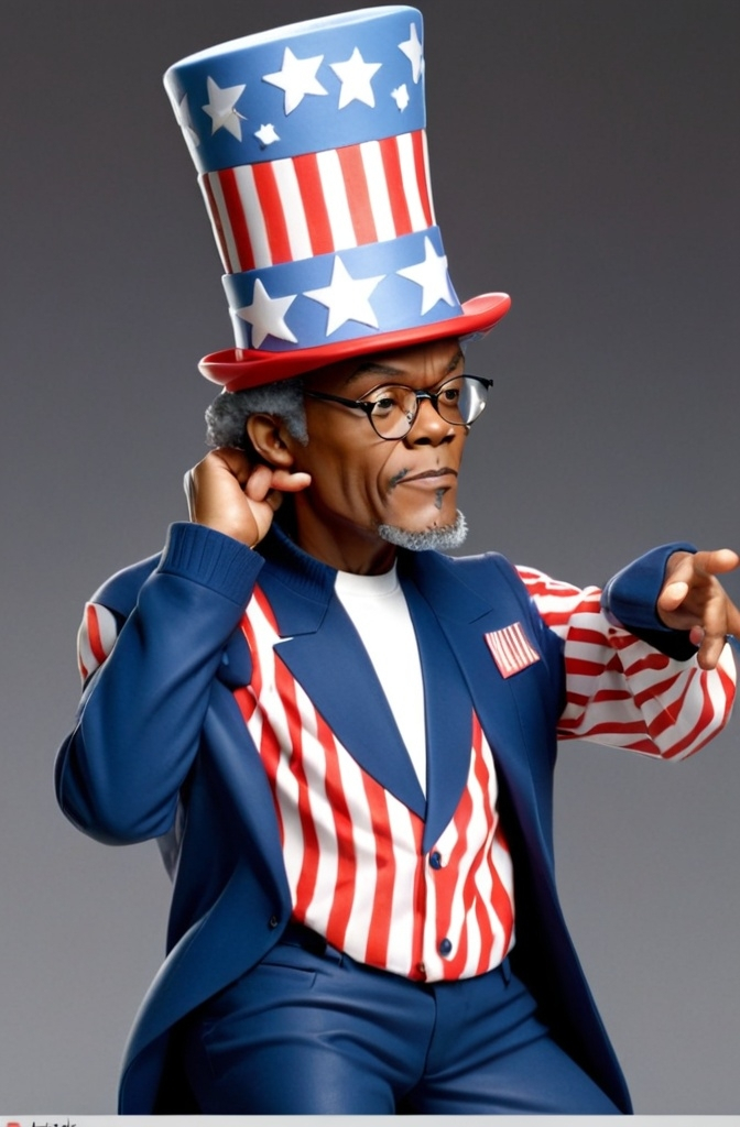 Make an image of Samuel jackson wearing a Uncle Sam...