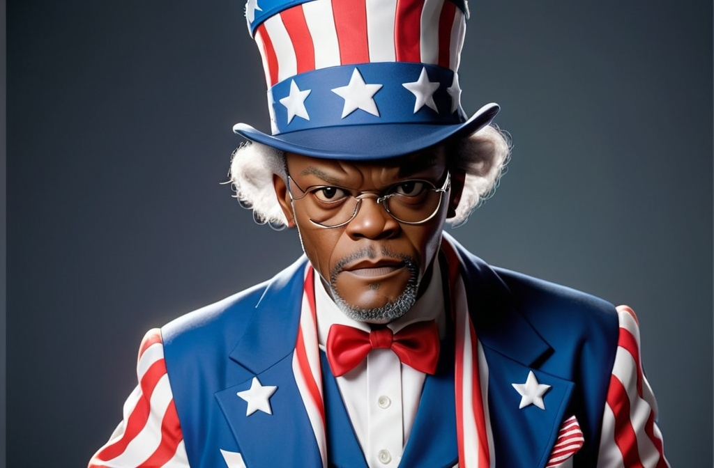 Make an image of Samuel jackson wearing a Uncle Sam...