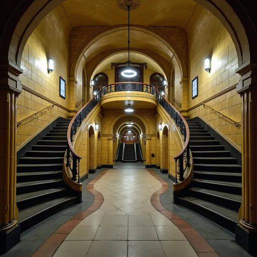 An abandoned underground subway lobby that was origi...