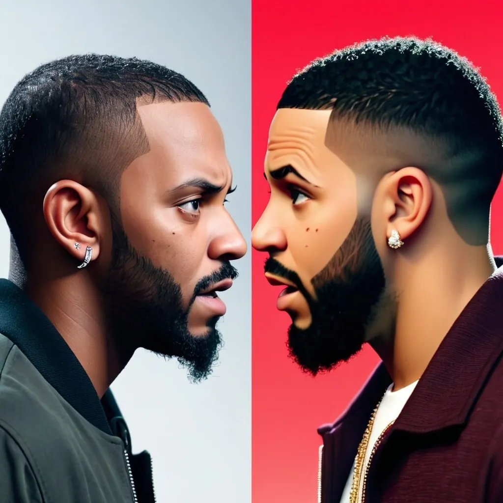 Make a side by side image of Kendrick Lamar and drak...