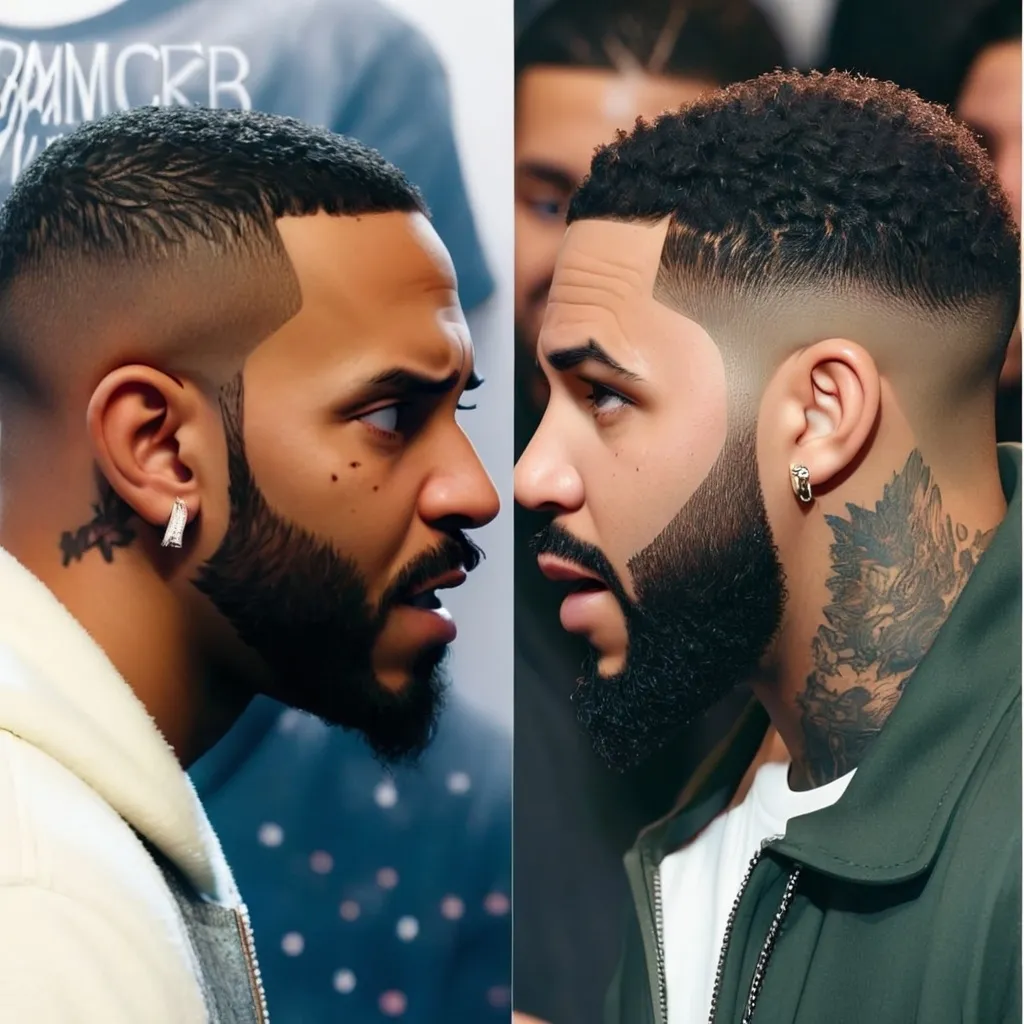 Make a side by side image of Kendrick Lamar and drak...