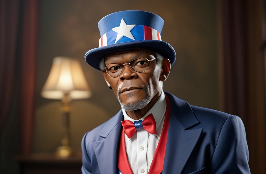 Make an image of Samuel jackson wearing a Uncle Sam...