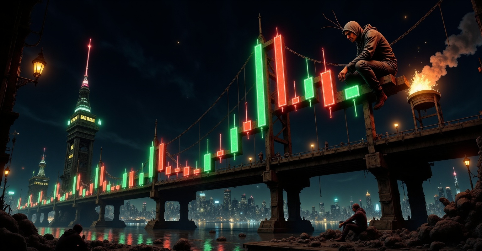 a giant neon sign that depicts candlesticks from a c...