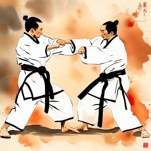 two karate masters bowing, representing respect and...