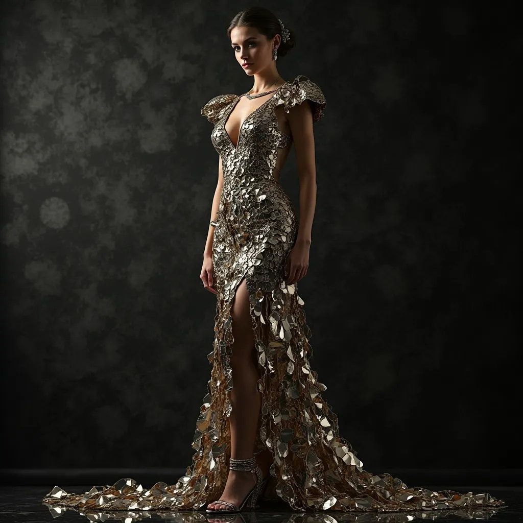 Versace dress made of iron, striking metallic tones,...